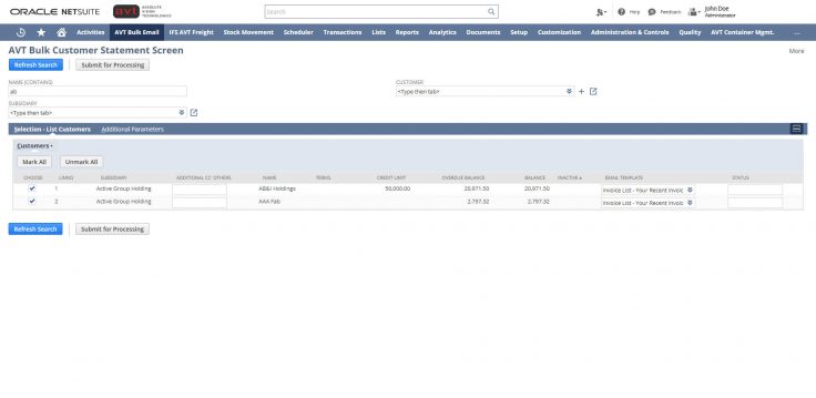 NetSuite Bulk Invoice / Statement - Emailing Tool | AVT